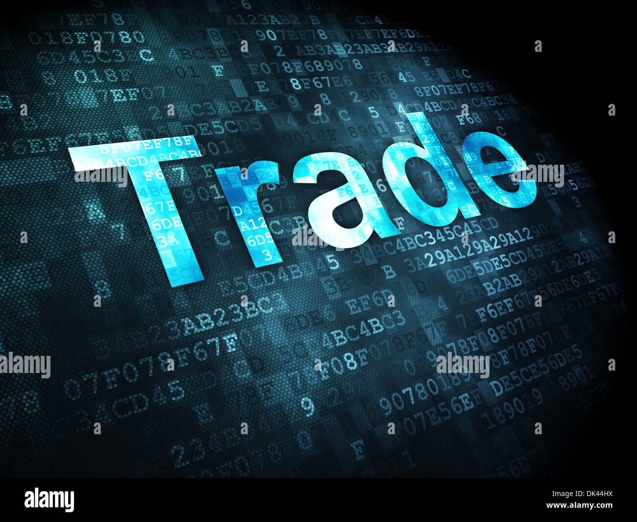 Business concept: pixelated words Trade on digital background, 3d ...