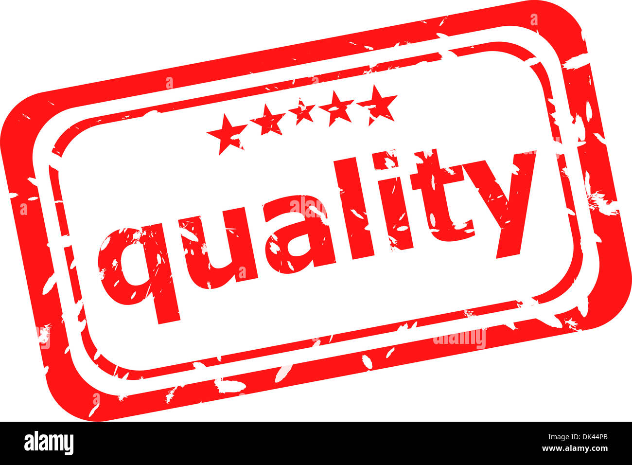 quality on red rubber stamp over a white background Stock Photo - Alamy