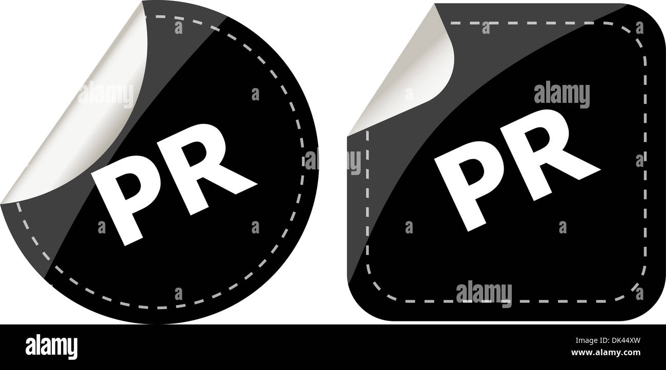 pr black stickers set, icon button Stock Photo - Alamy