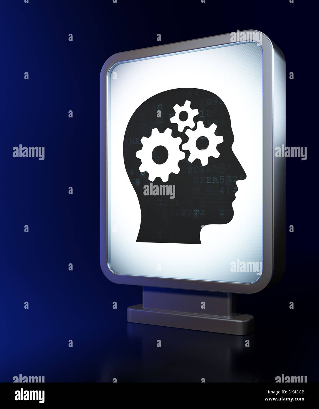 Information concept: Head With Gears on billboard background Stock ...