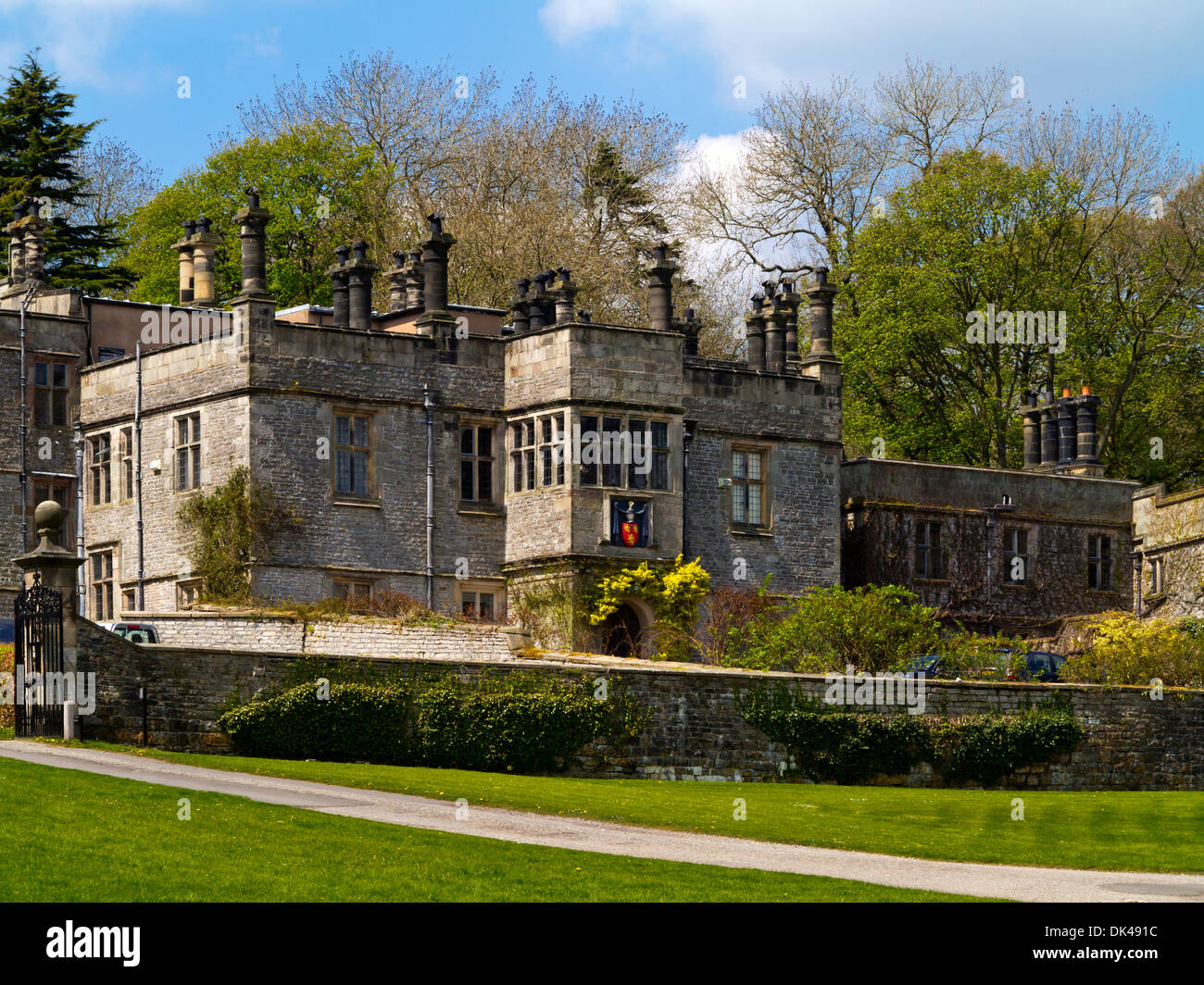 The exterior of Tissington Hall an early 17th-century Jacobean mansion ...