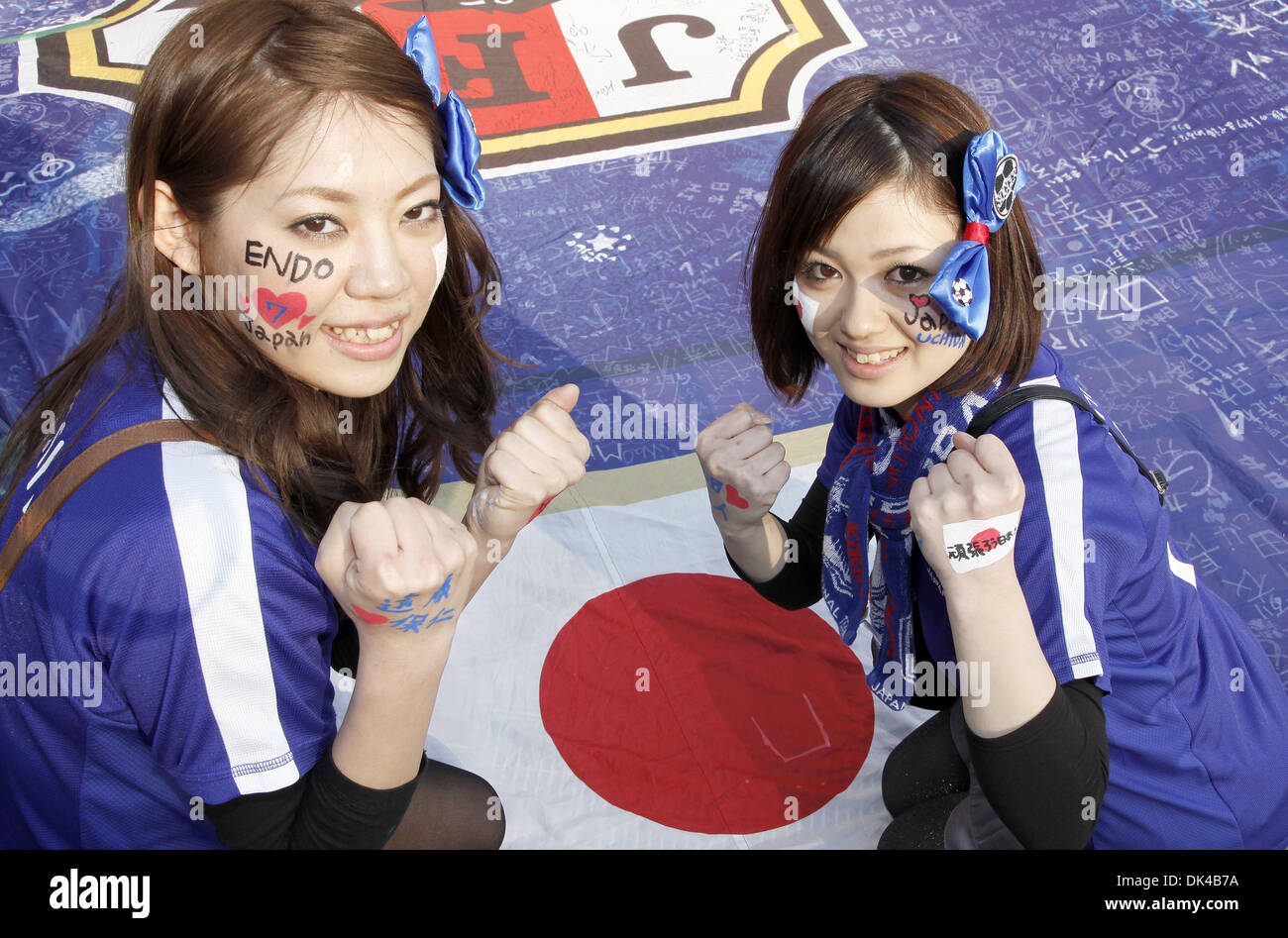 Mar. 29, 2011 - Osaka, Japan - Japanese soccer fans pose for ...