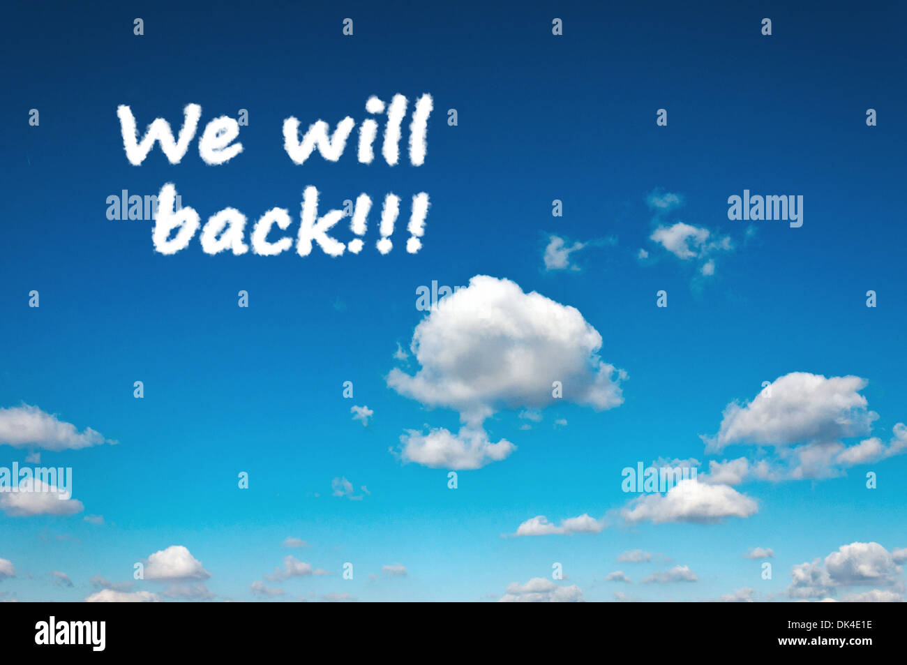 We will back sign clouds on the clear blue sky Stock Photo - Alamy