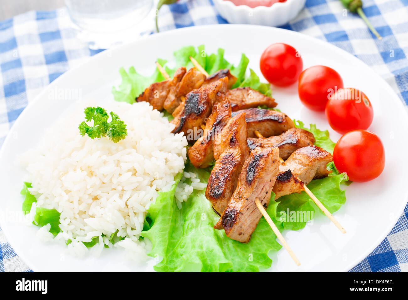 Grilled marinated pork with rice Stock Photo - Alamy