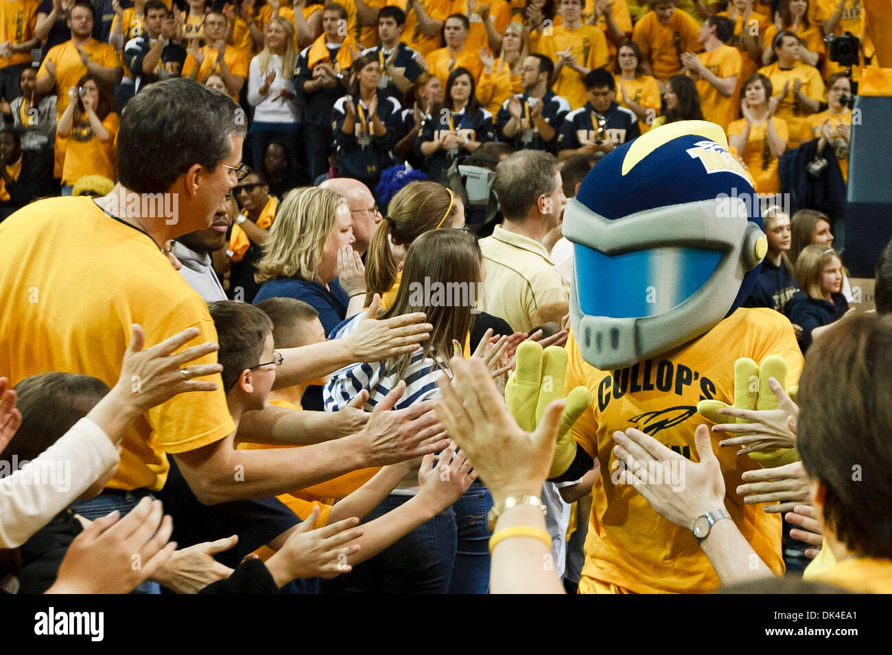 Apr. 2, 2011 - Toledo, Ohio, U.S - Toledo mascot ''Rocky'' slaps hands ...
