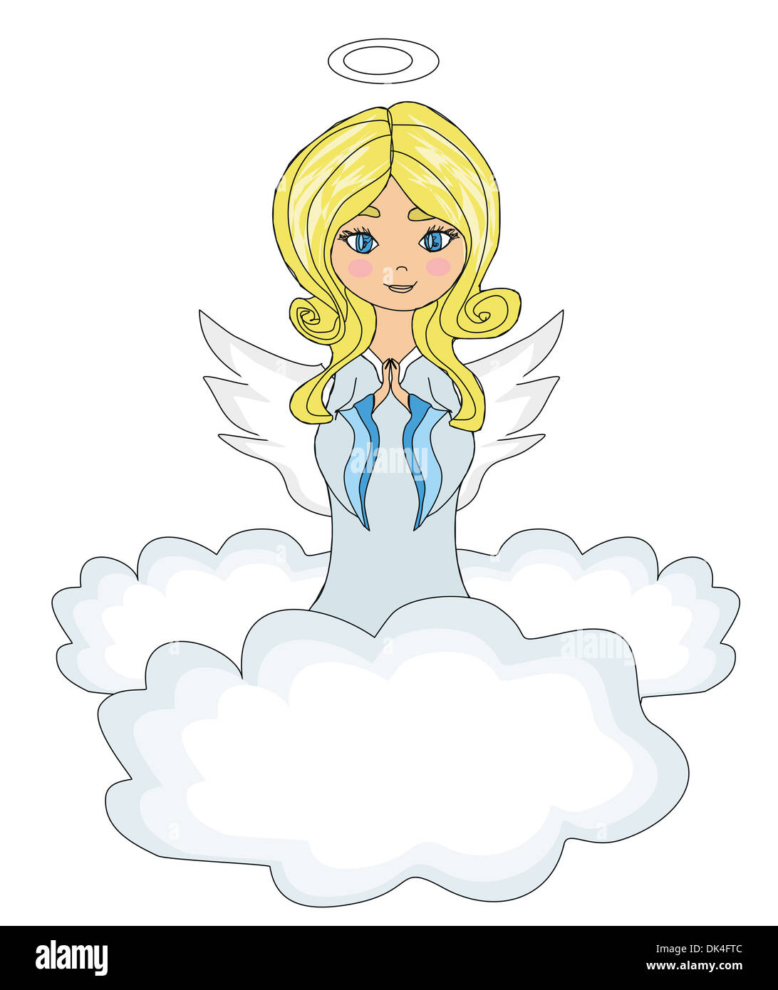 sweet little girl angel Praying while Kneeling on the Clouds Stock ...