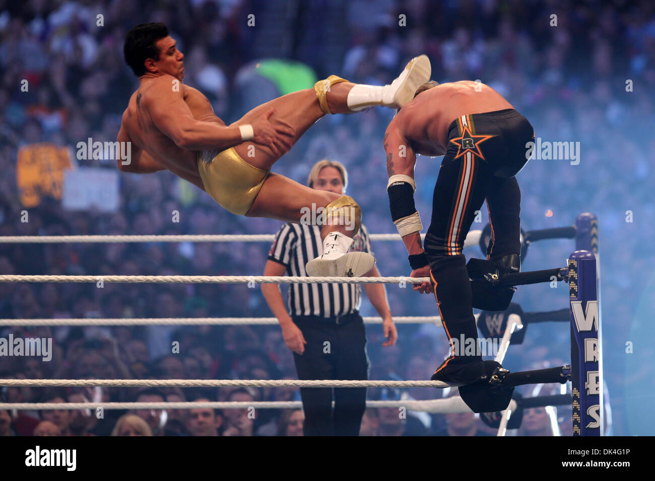 Apr 03, 2011 - Atlanta, Georgia, U.S. - ALBERTO DEL RIO kicks EDGE in ...