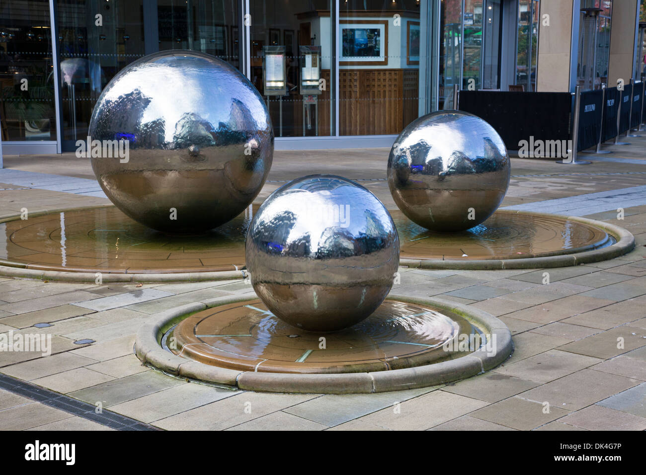Three silver balls with flowing water, Sheffield (South Yorkshire ...