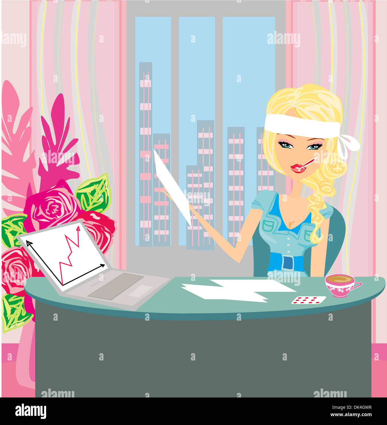 Cartoon illustration sick computer thermometer hi-res stock photography ...