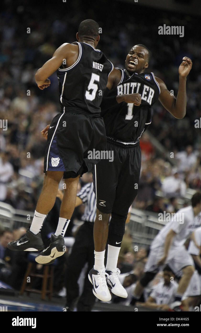 Apr. 4, 2011 - Houston, TX, USA - Butler guard Ronald Nored (5) and ...