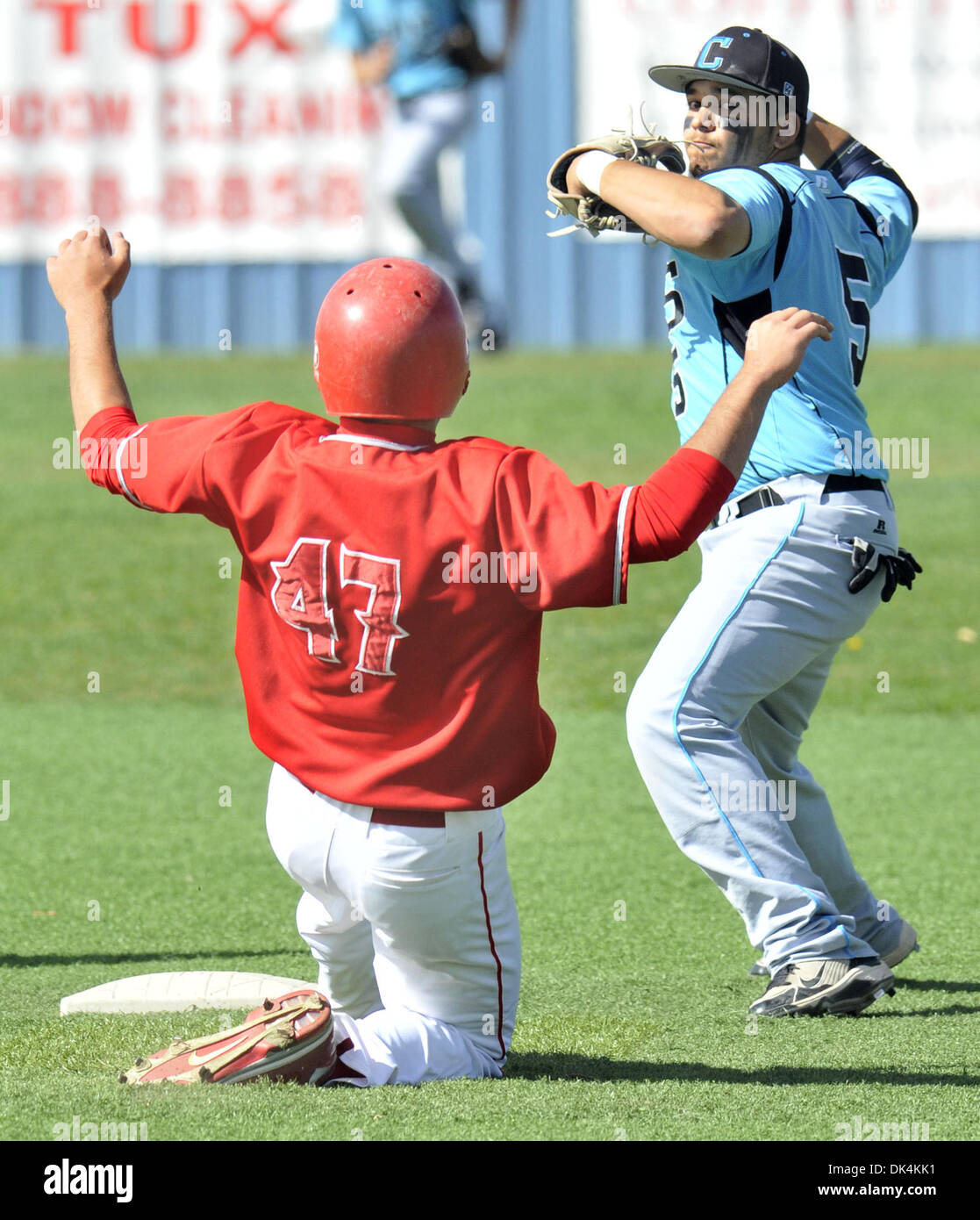 Apr. 8, 2011 - Albuquerque, NM, U.S. - Greg Sorber -- Cleveland's J. J. Thomas, 5, forces out ...