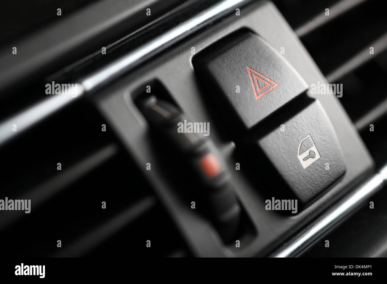 Detail of a warning button in a car Stock Photo - Alamy