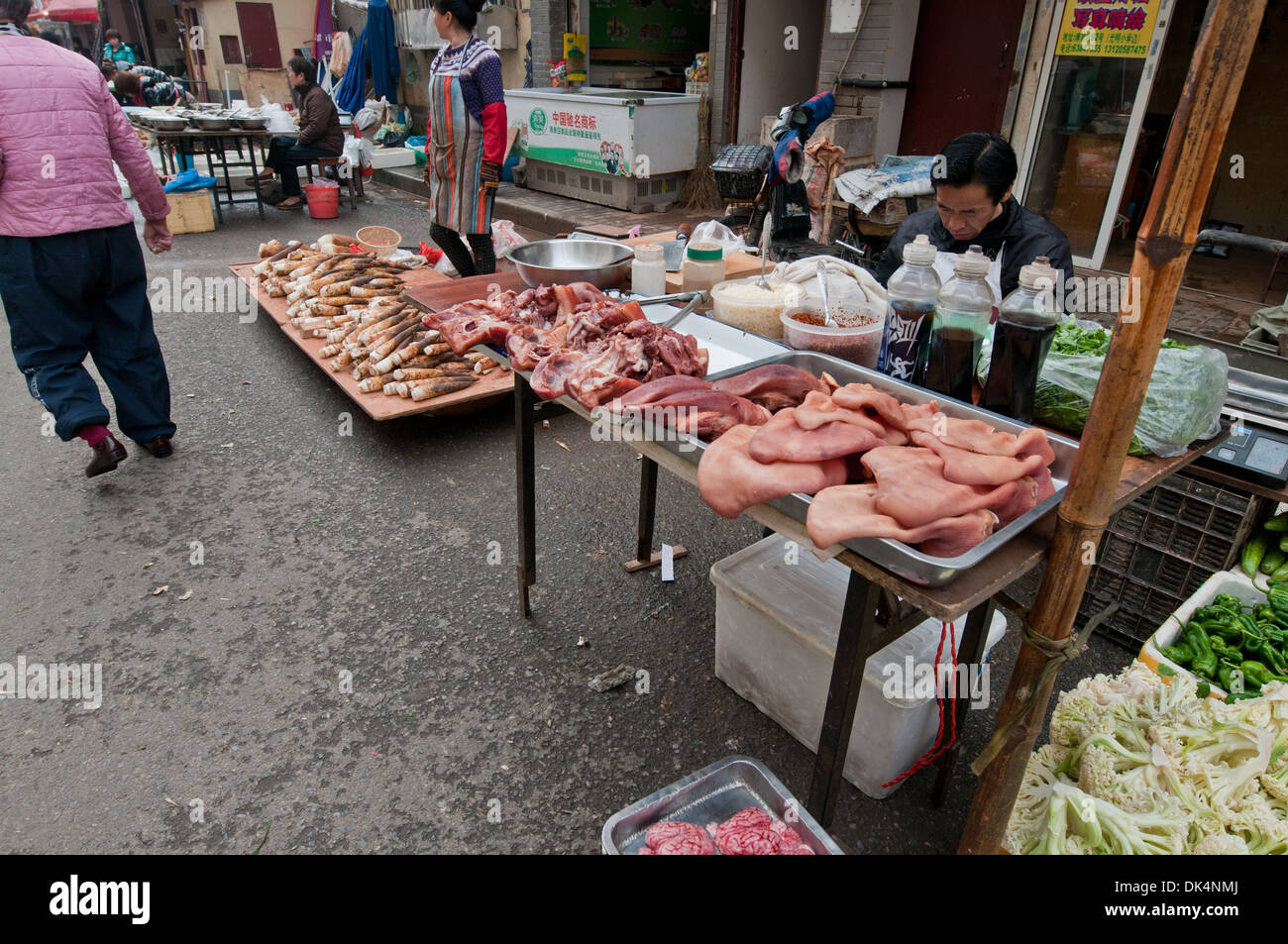 meat stand on food market in Old Town (Nanshi), Shanghai, China Stock ...
