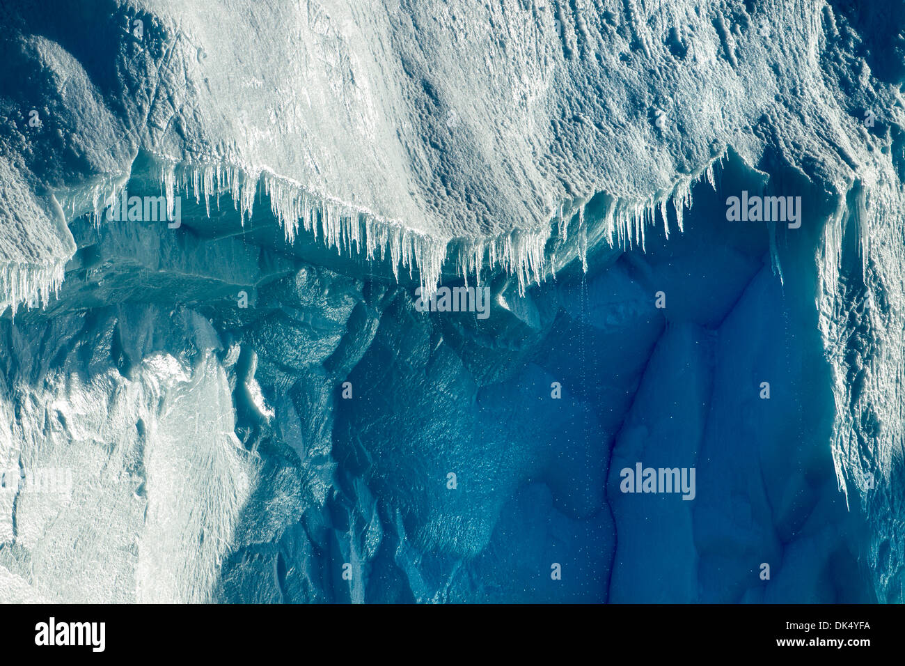 Antarctica, Deception Island, Icicles hang from massive tabular iceberg ...