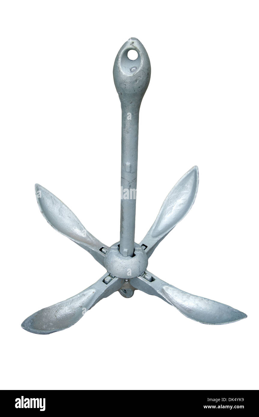 folding anchor for light boats on white background Stock Photo - Alamy