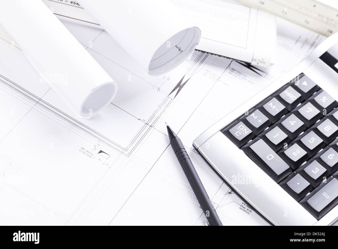 architect blueprints equipment objects workplace paper office Stock ...