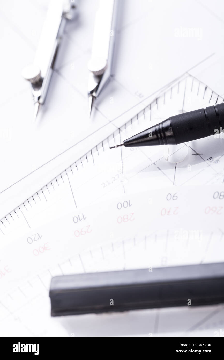 architect blueprints equipment objects workplace paper office Stock ...