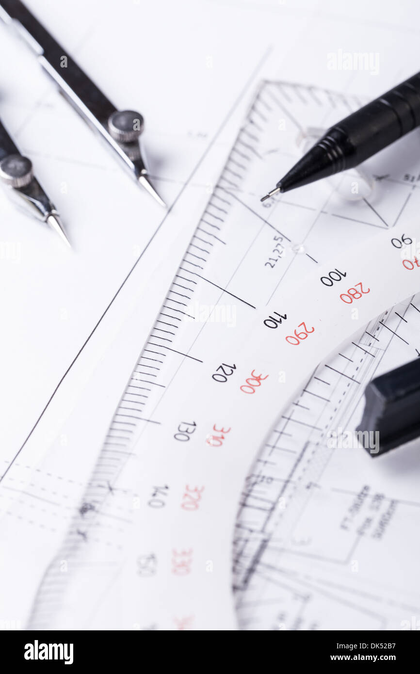 architect blueprints equipment objects workplace paper office Stock ...