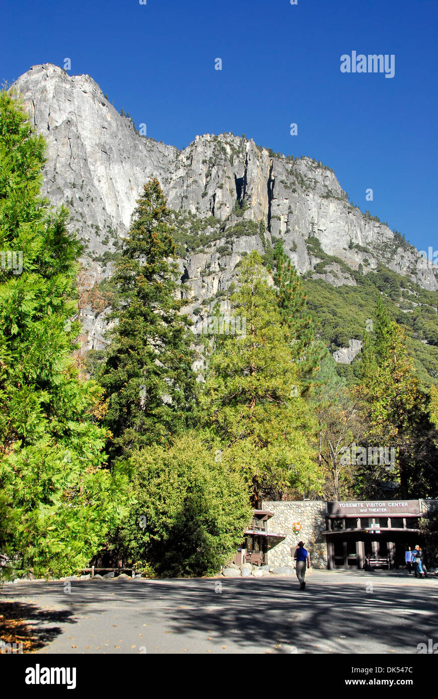 Yosemite Visitor Center under the granite cliffs at Yosemite National ...