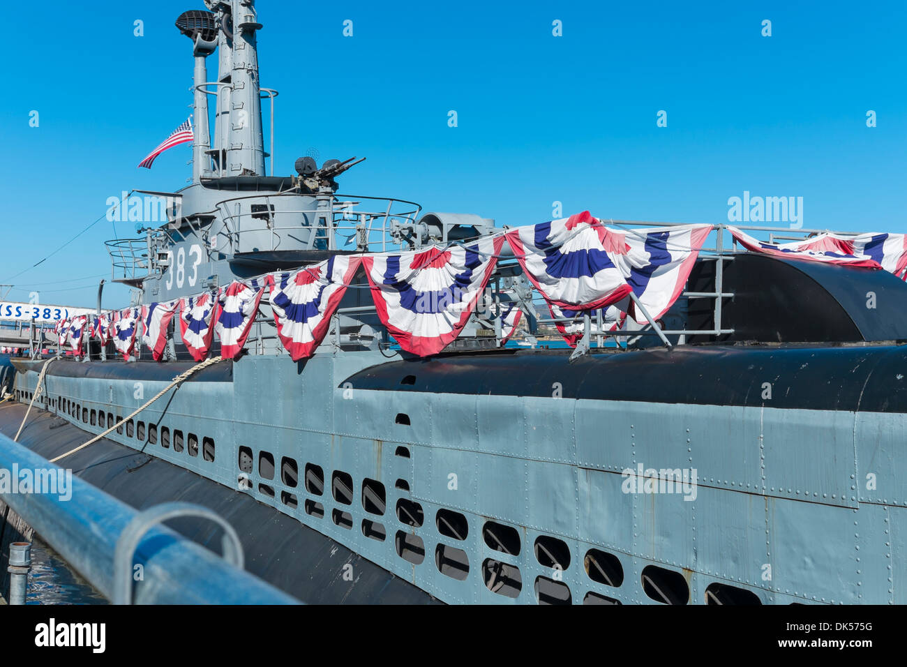 US Navy submarine Pampanito (SS-383) on a pier in San Francisco ...