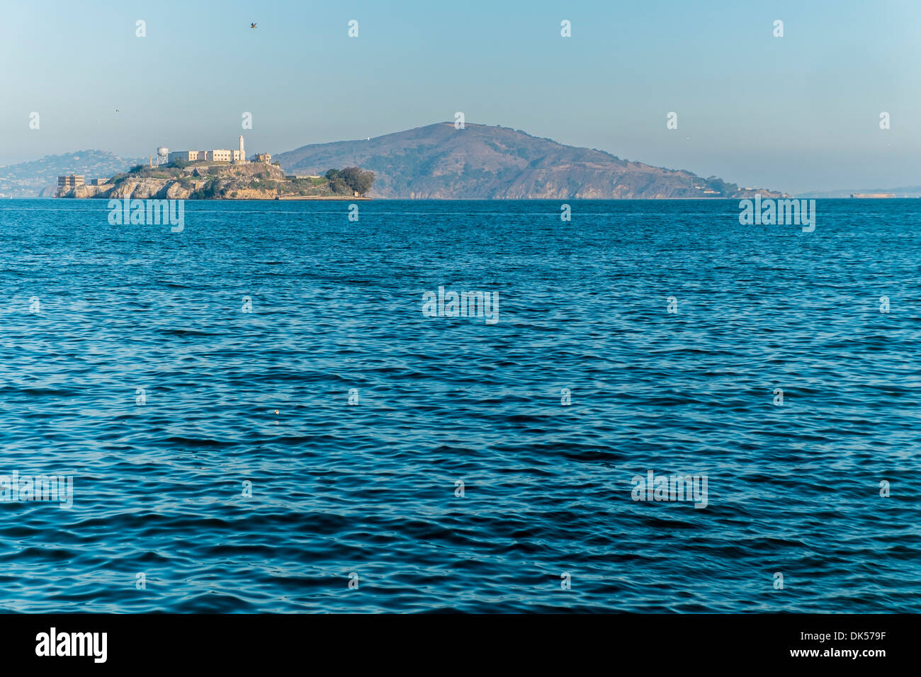 Alcatraz Island with penitentiary buildings as seen from Pier 39, San ...