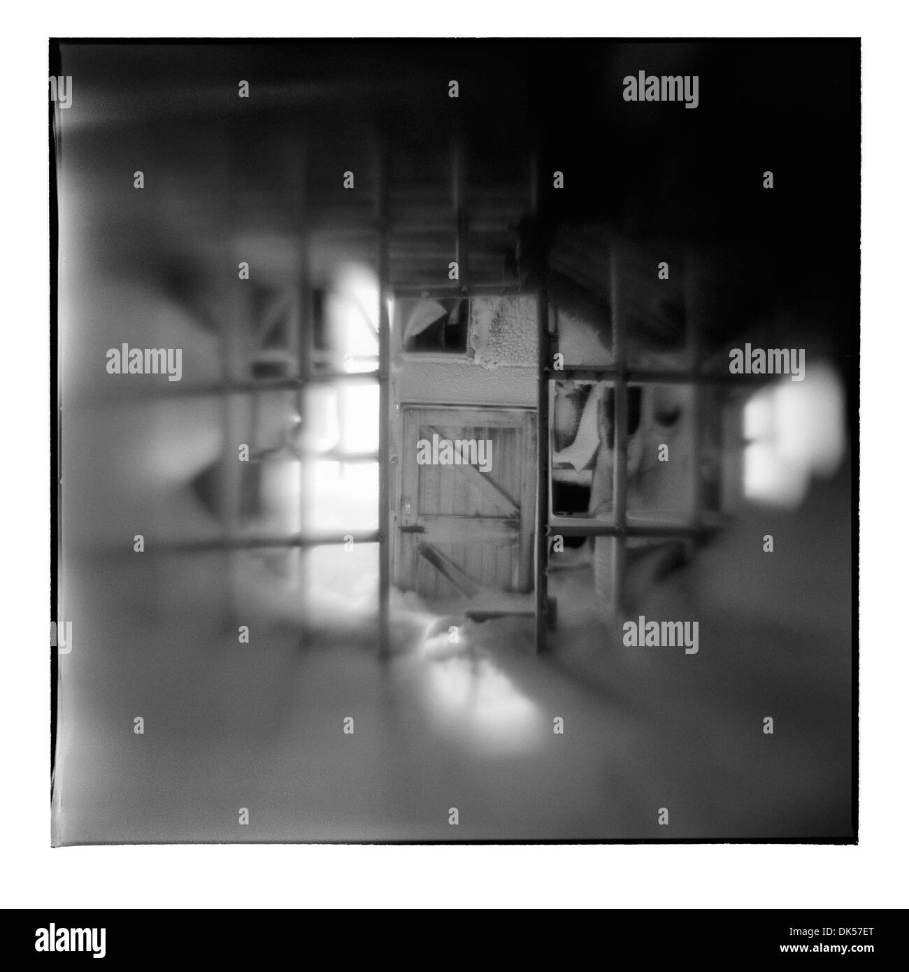 Antarctica, Deception Island, Blurred black and white image of snow ...