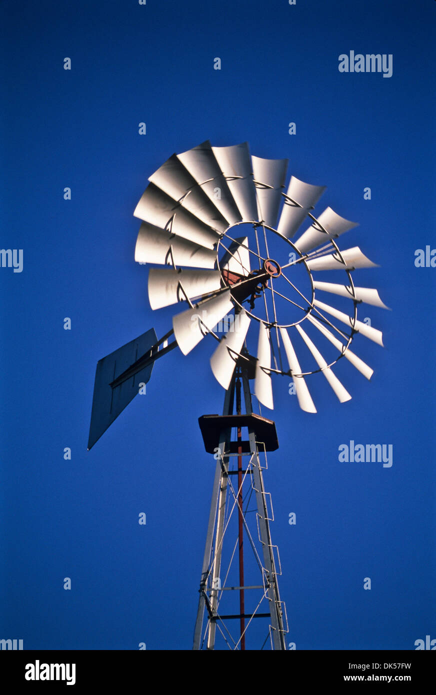A close up windmill against blue sky background in rural Lancaster Co ...