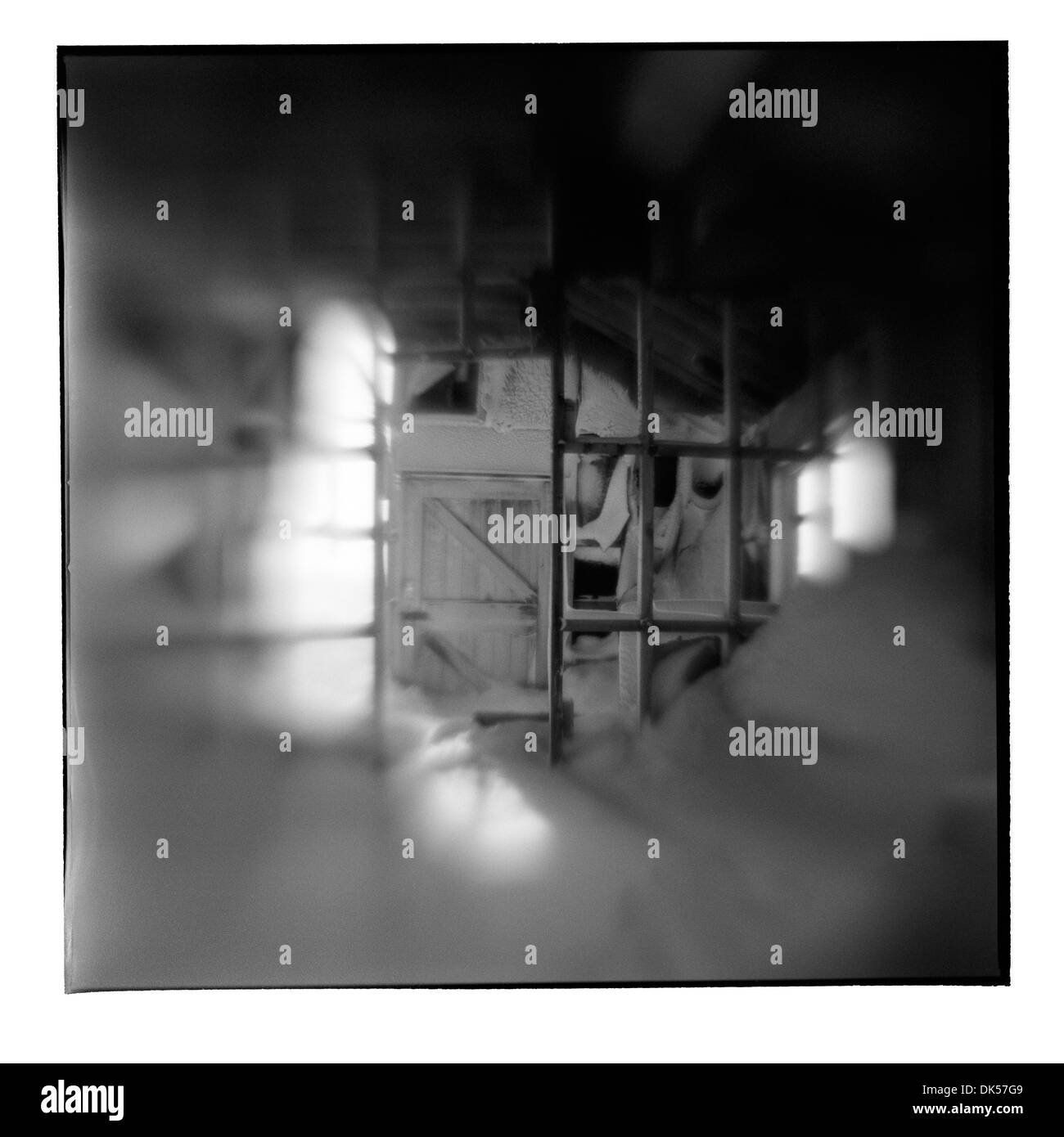 Antarctica, Deception Island, Blurred black and white image of snow ...