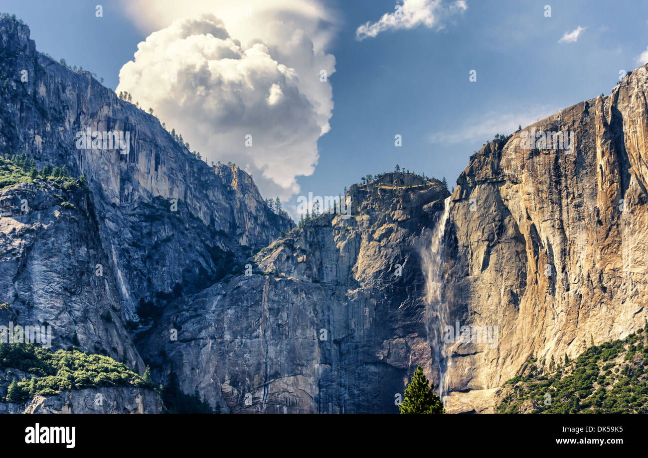 Upper Yosemite Falls with a thundercloud overhead. Yosemite National ...