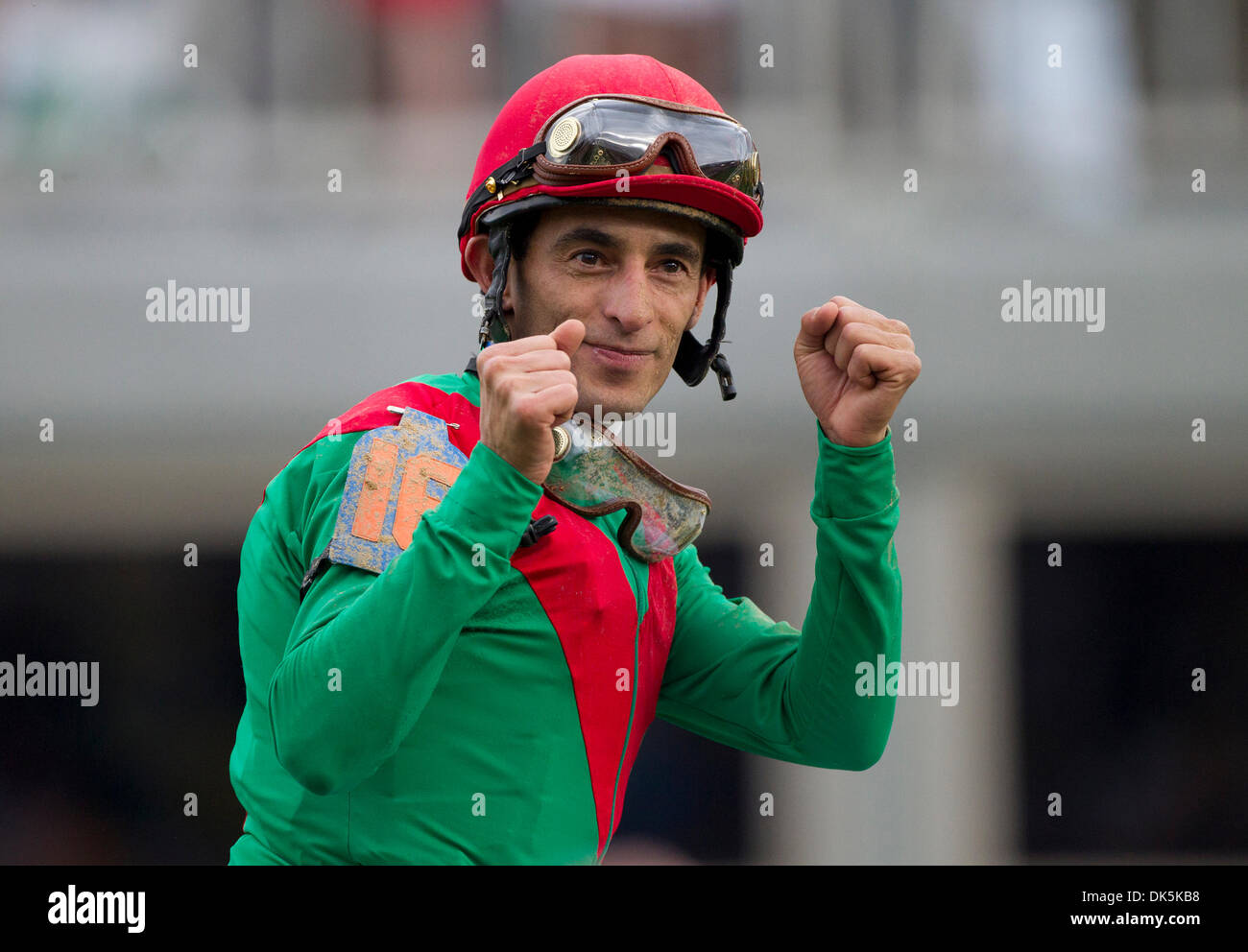 May 7, 2011 - Jockey John R. Velazquez celebrates his victory on Animal ...