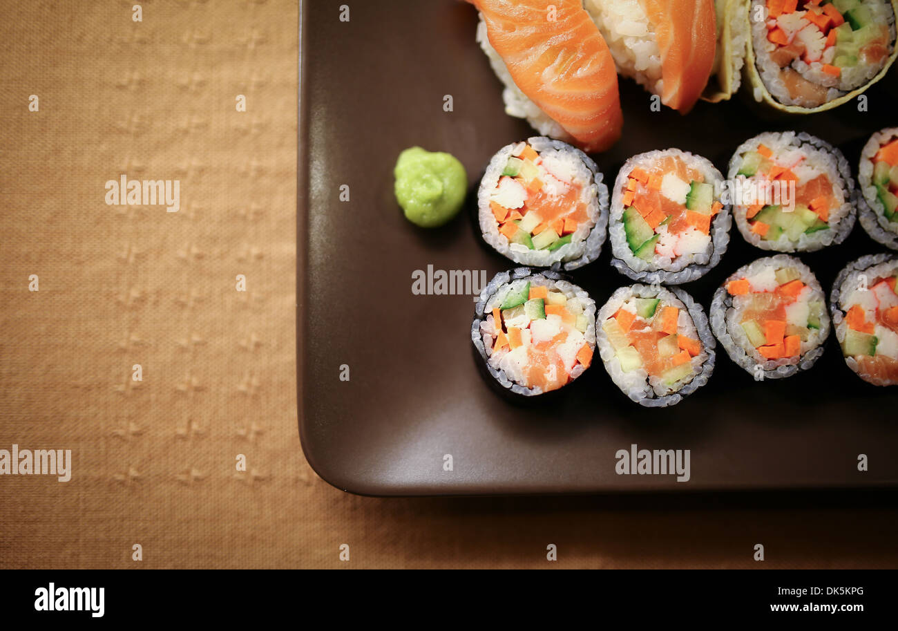 Delicious sushi pieces on a plate Stock Photo - Alamy