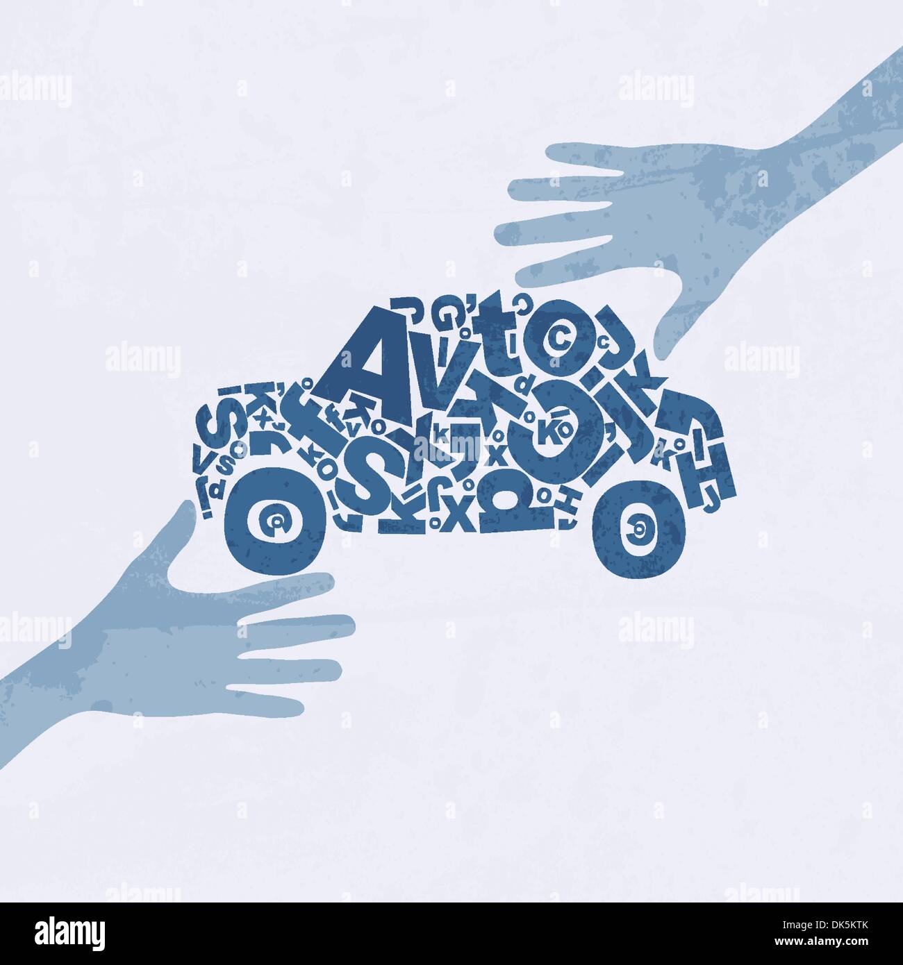 Abstract creative design with old car. Transferring a car from hand to ...