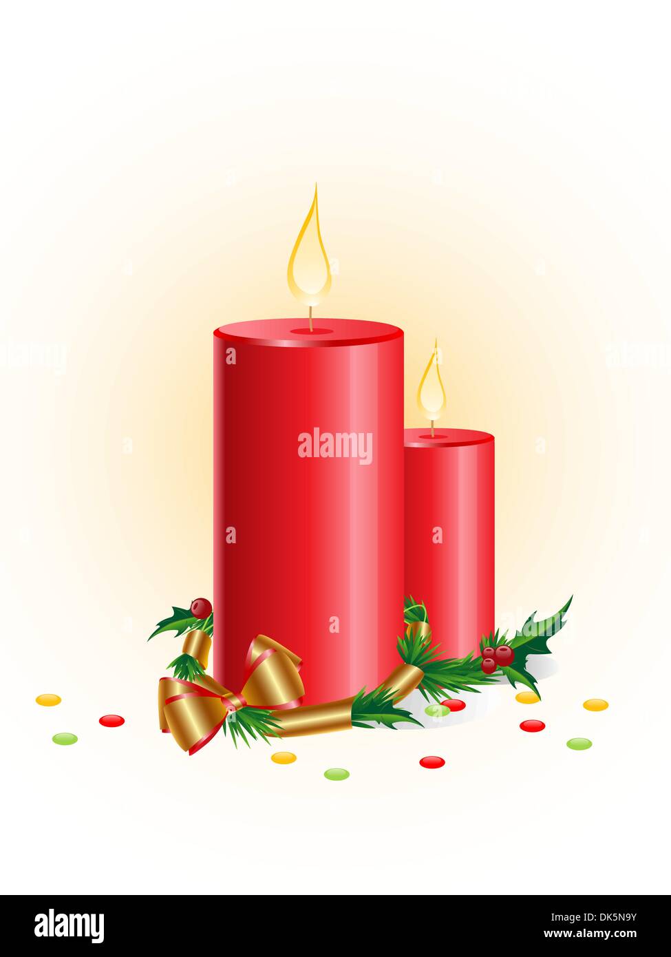 Christmas background with red candle and golden ribbon Stock Vector ...