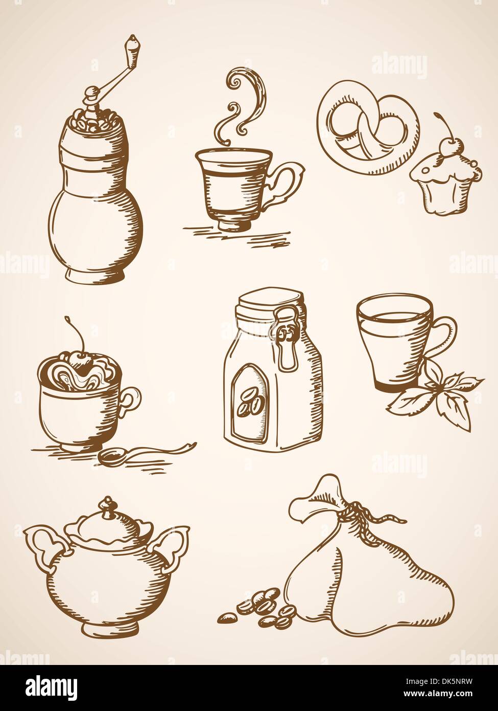 set of hand drawn coffee icons in retro style Stock Vector Image & Art ...