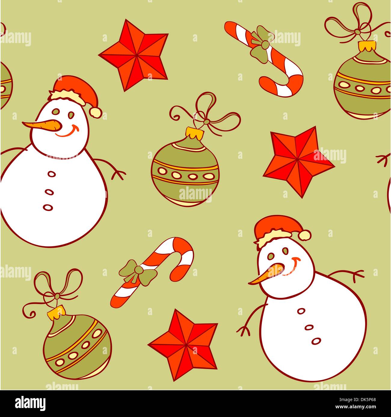 vector seamless pattern with snowman and Christmas decorations Stock ...