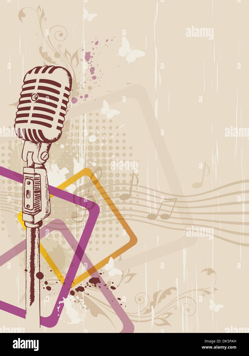retro music background with microphone and floral ornament Stock Vector ...