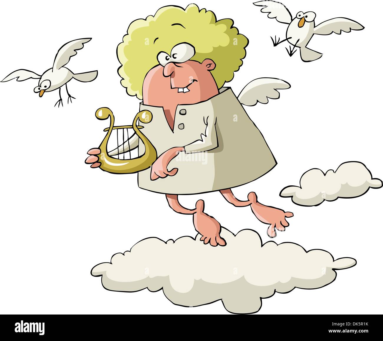 Angel with a harp on a white background, vector Stock Vector Image ...