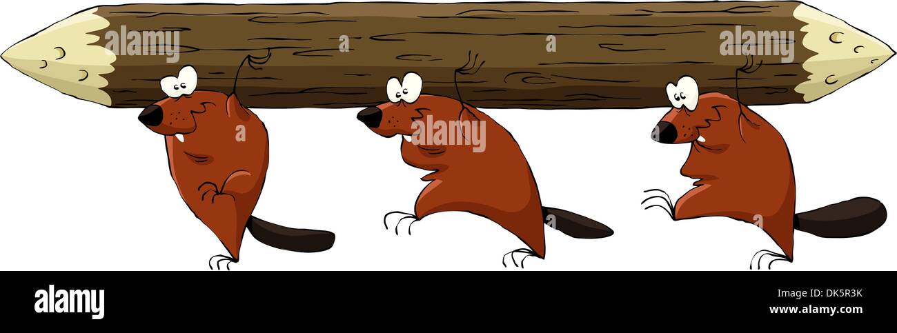 Cartoon beavers have a log, vector illustration Stock Vector Image ...