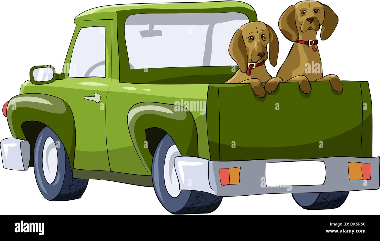 Dogs in the back of a pickup, vector illustration Stock Vector Image ...