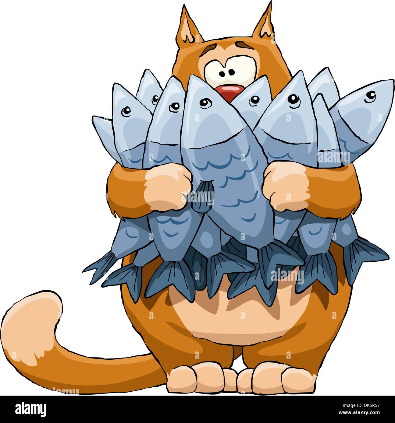 Cat with a fish on a white background, vector Stock Vector Image & Art ...