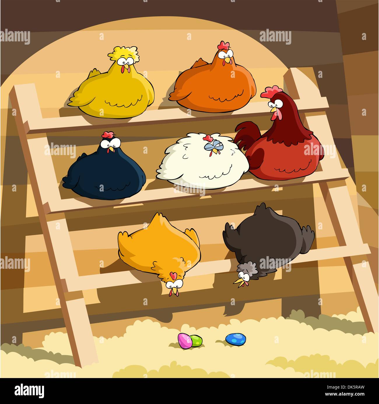 Hens sit on the perch, vector illustration Stock Vector Image & Art - Alamy
