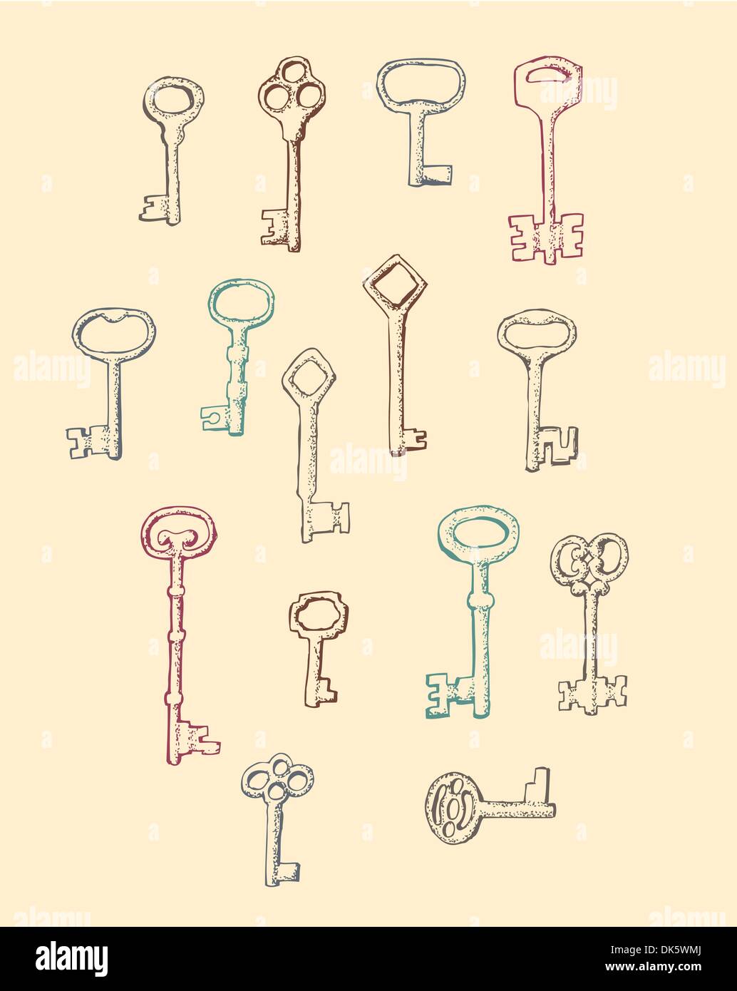 Set of drawn by hand Antique Keys Stock Vector Image & Art - Alamy
