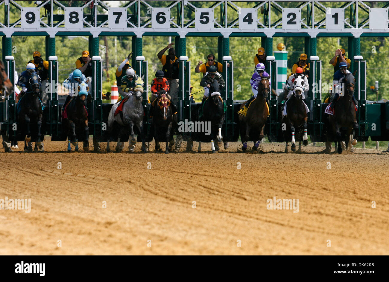 May 21, 2011 - U.S. - Horses charge out of the starting gate during the ...