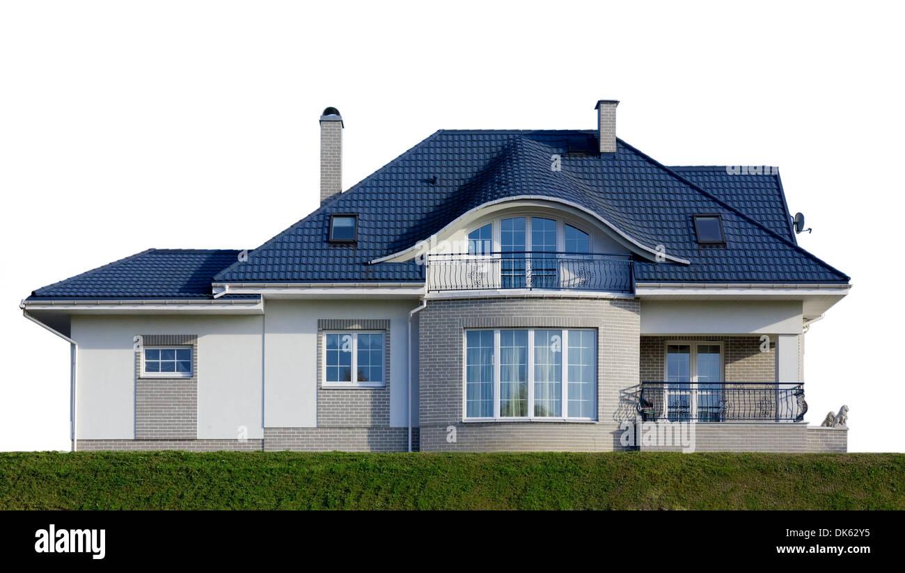 Villa on the grassy hill front view isolated Stock Photo - Alamy
