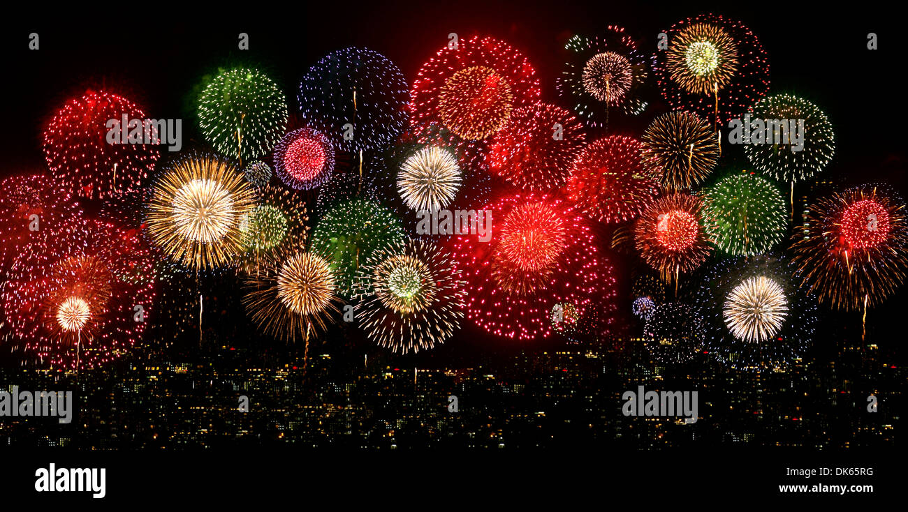 Fireworks above town hi-res stock photography and images - Alamy