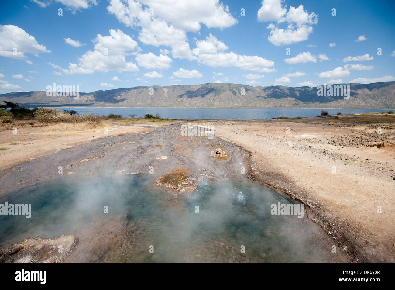 Steam rises from Lake Bogoria hot springs in Kenya Stock Photo - Alamy