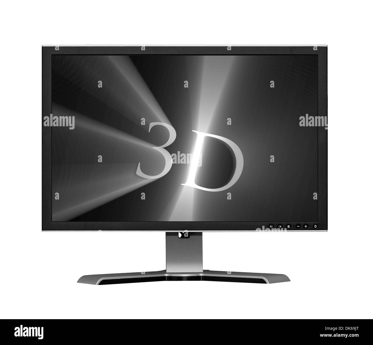 Isolated widescreen flatscreen lcd monitor with 3D letters and light ...