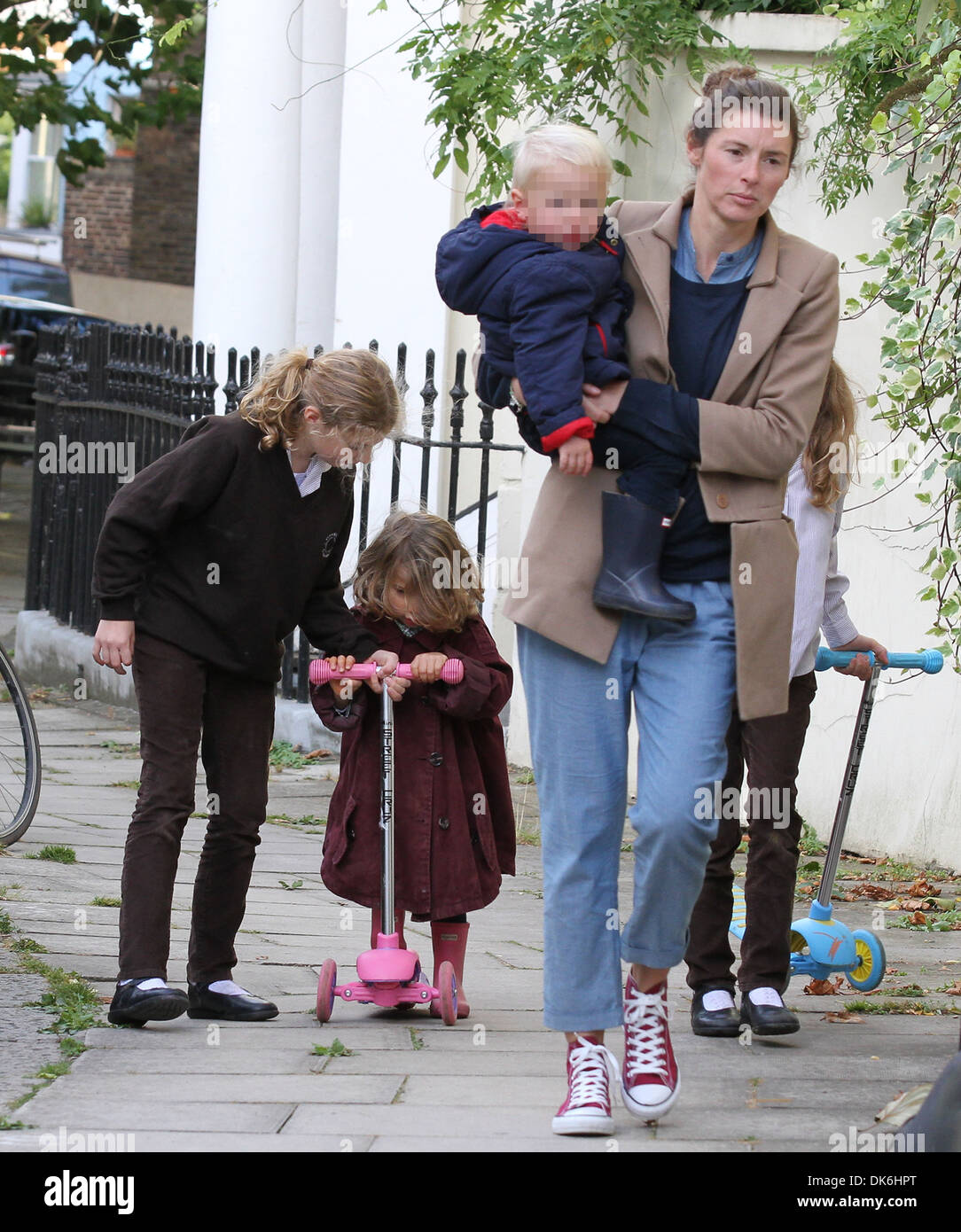 Jools Oliver and children out and about in Primrose Hill London ...