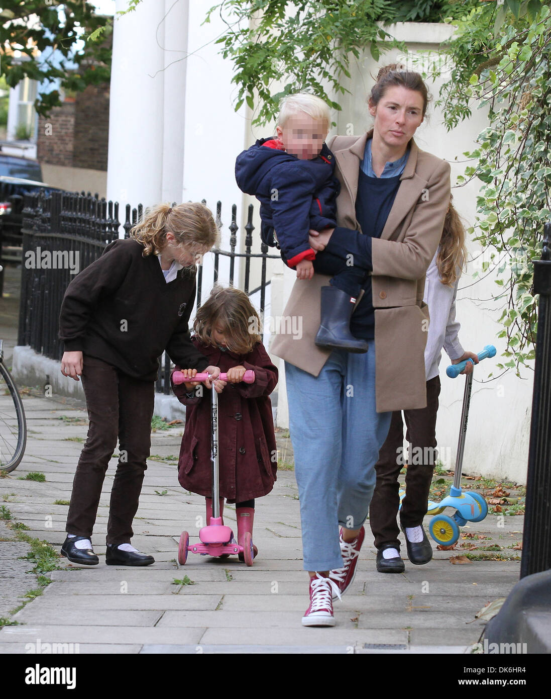 Jools Oliver and children out and about in Primrose Hill London ...