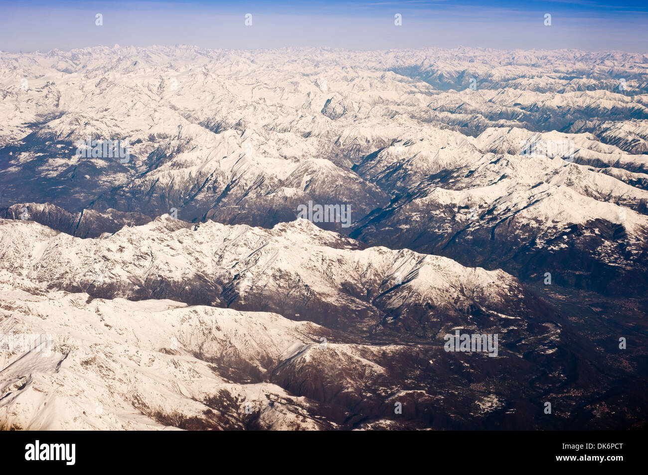 Aerial view of snow capped Alps mountains in Italy Stock Photo - Alamy